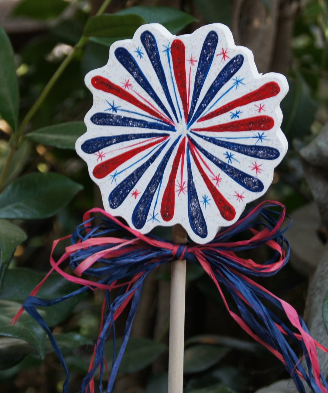 Firework Burst Plant Poke Stick - 4th of July Wood Garden Sign ...