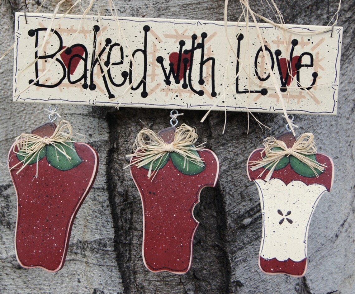 Kitchen Wood Sign Apple Wall Hanging Decoration Country | Etsy