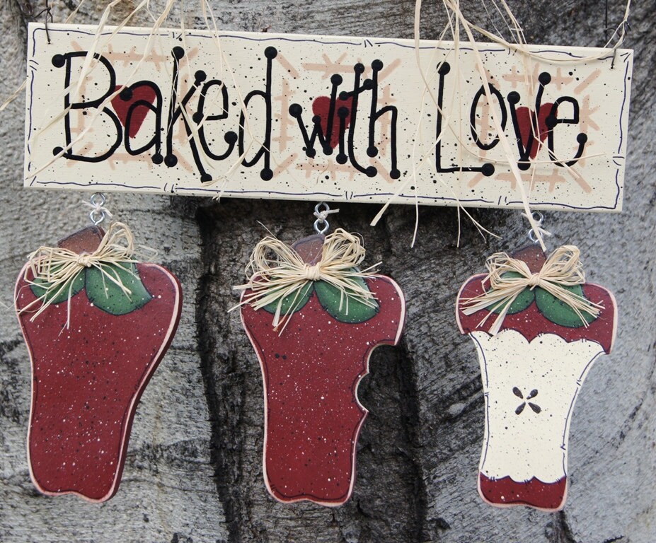 Kitchen Wood Sign Apple Wall Hanging Decoration Country | Etsy