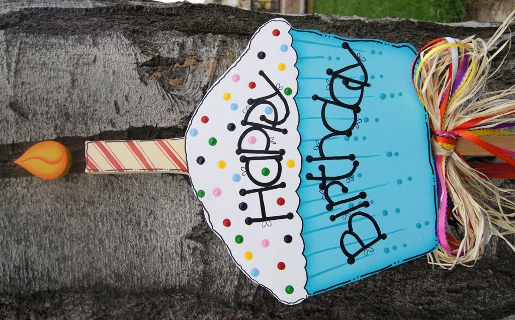 Happy Birthday Cupcake Yard Stake Boy or Girl Birthday Wood - Etsy