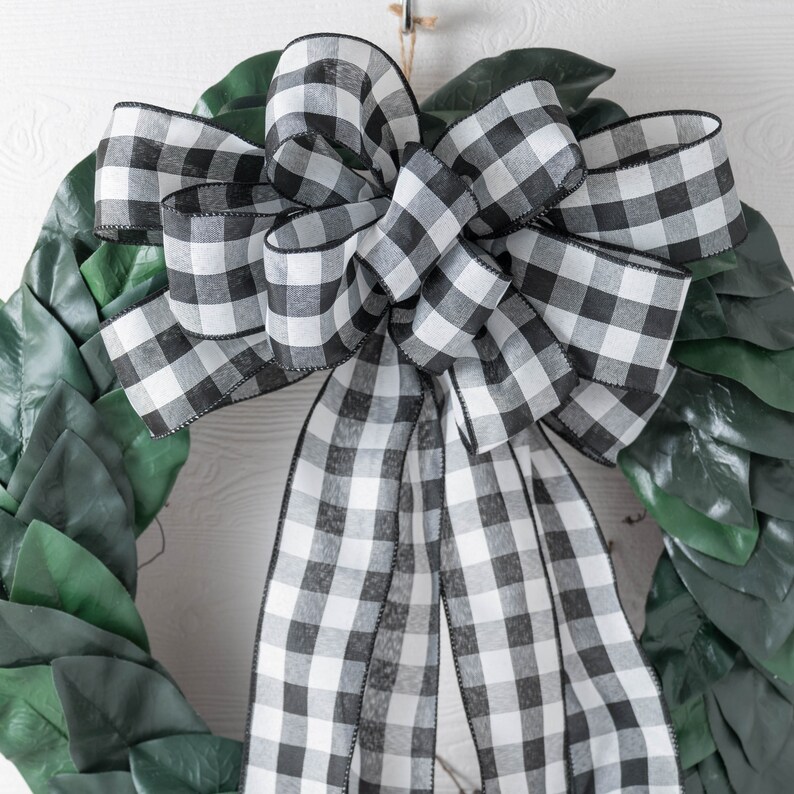 Buffalo Plaid Bow For Wreath Black And White Modern Farmhouse Etsy