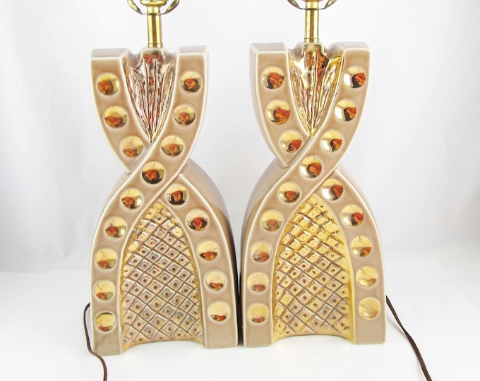 Mid-century Modern - 'C Miller 1956' Lamps in Tan With Burnished Gold ...