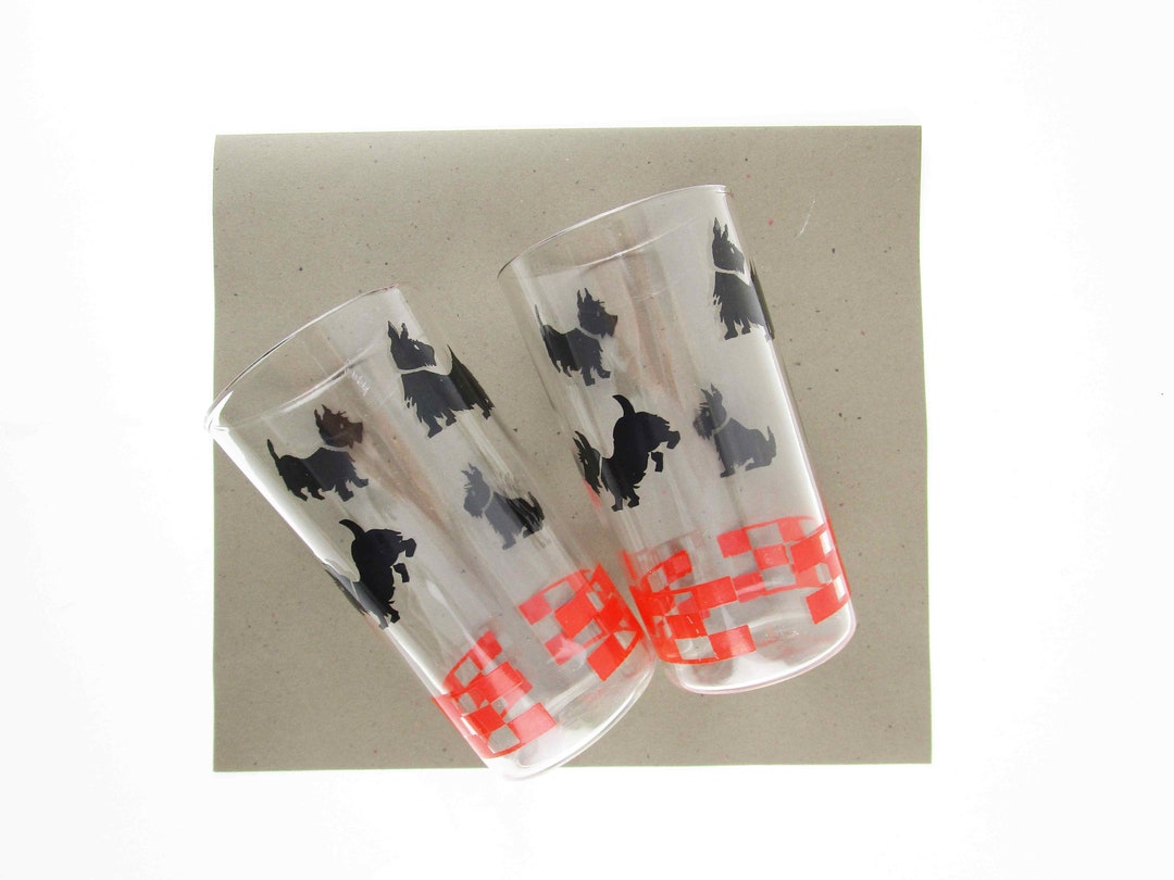 Mid-century 'scotty' Drinking Glasses: Black Scottish Terrier & Red ...