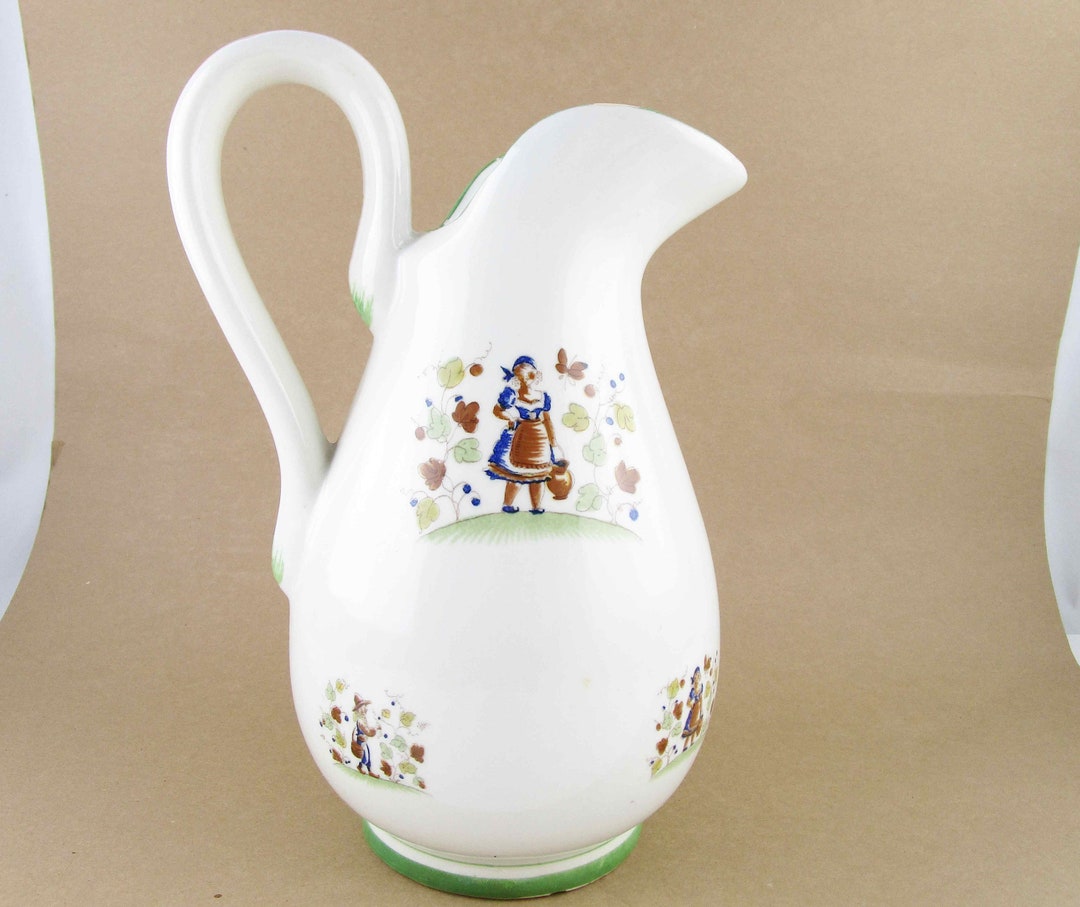 Vintage Decorated Ceramic Pitcher - Characters Picking Fruit - Punch ...