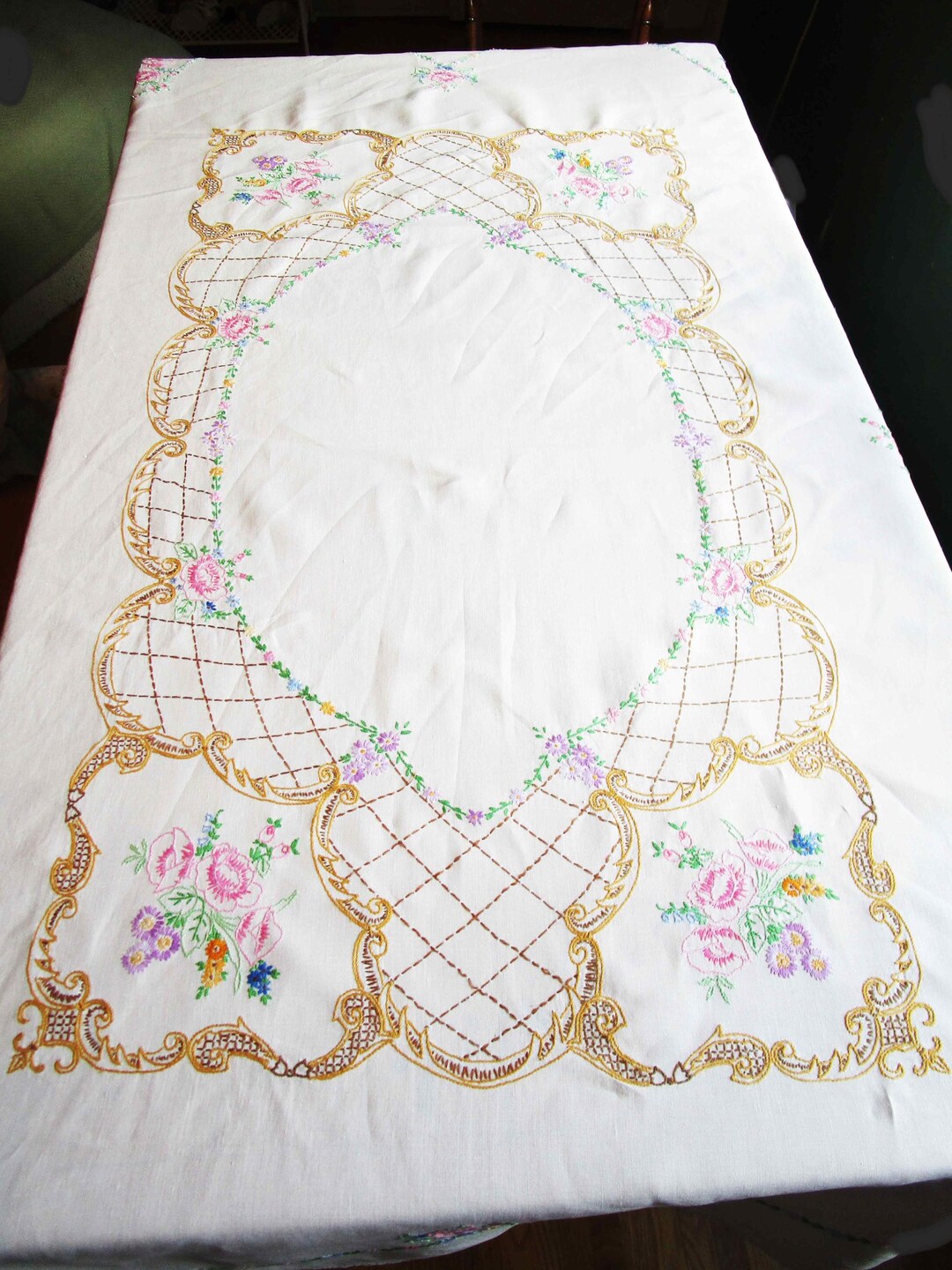 Vintage Muslin Linen Tablecloth - All Hand Embroidered in Multiple ...