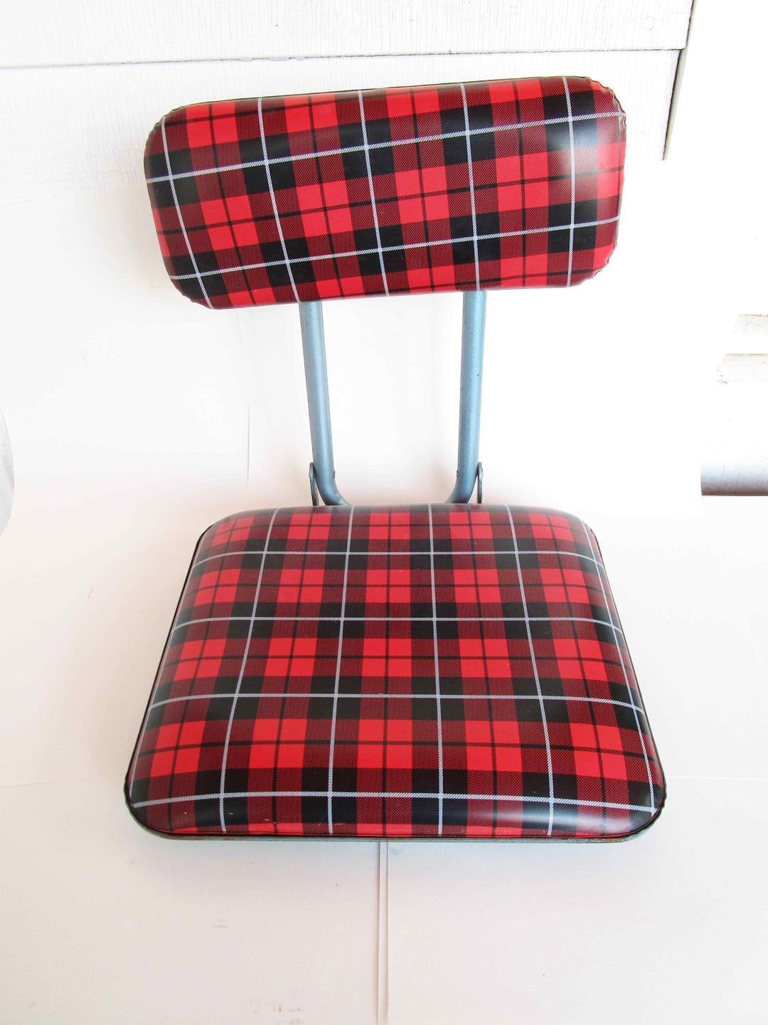 Two Vintage 1940s Plaid Stadium Seats: Red & Black Clamp-on Bench Pair ...
