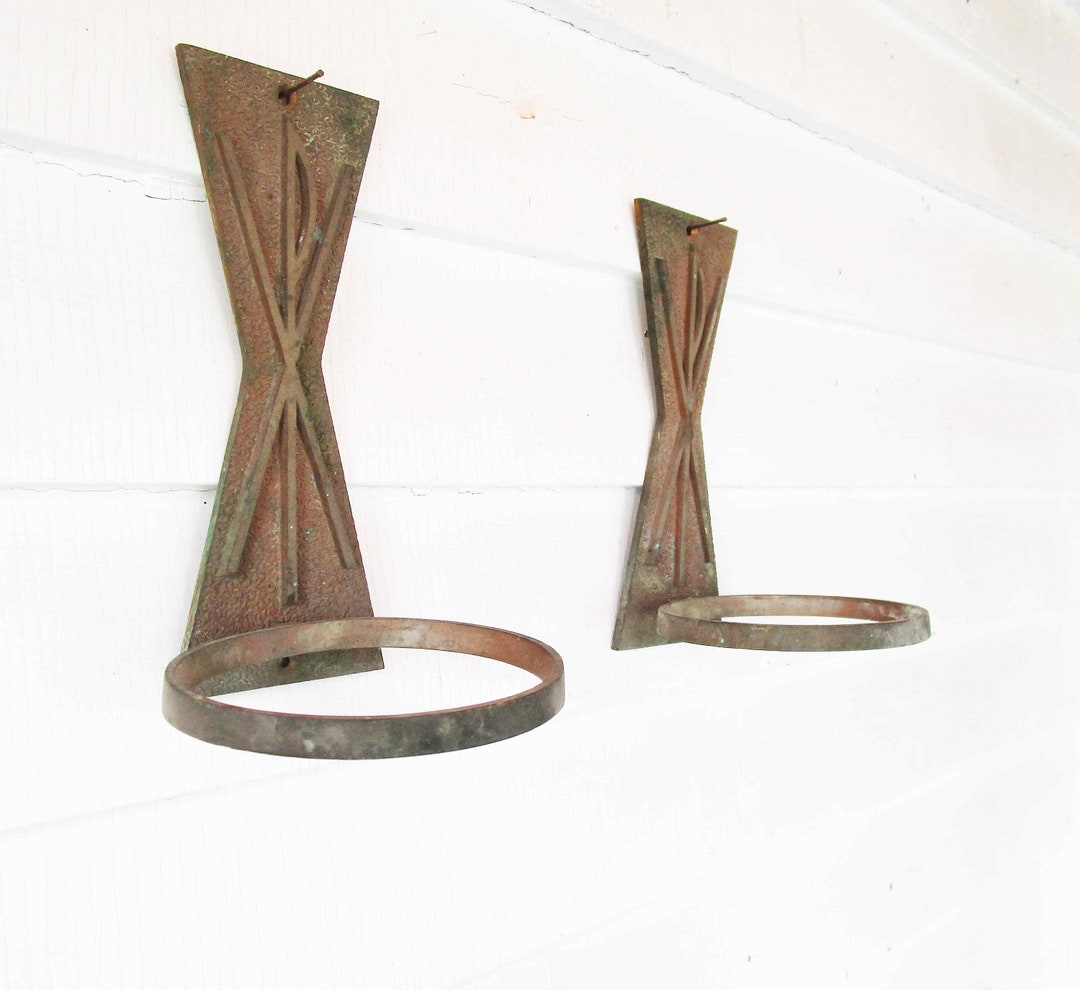 Vintage Oxidized Brass Wall Sconces: Greek Chi Ro Design - Etsy