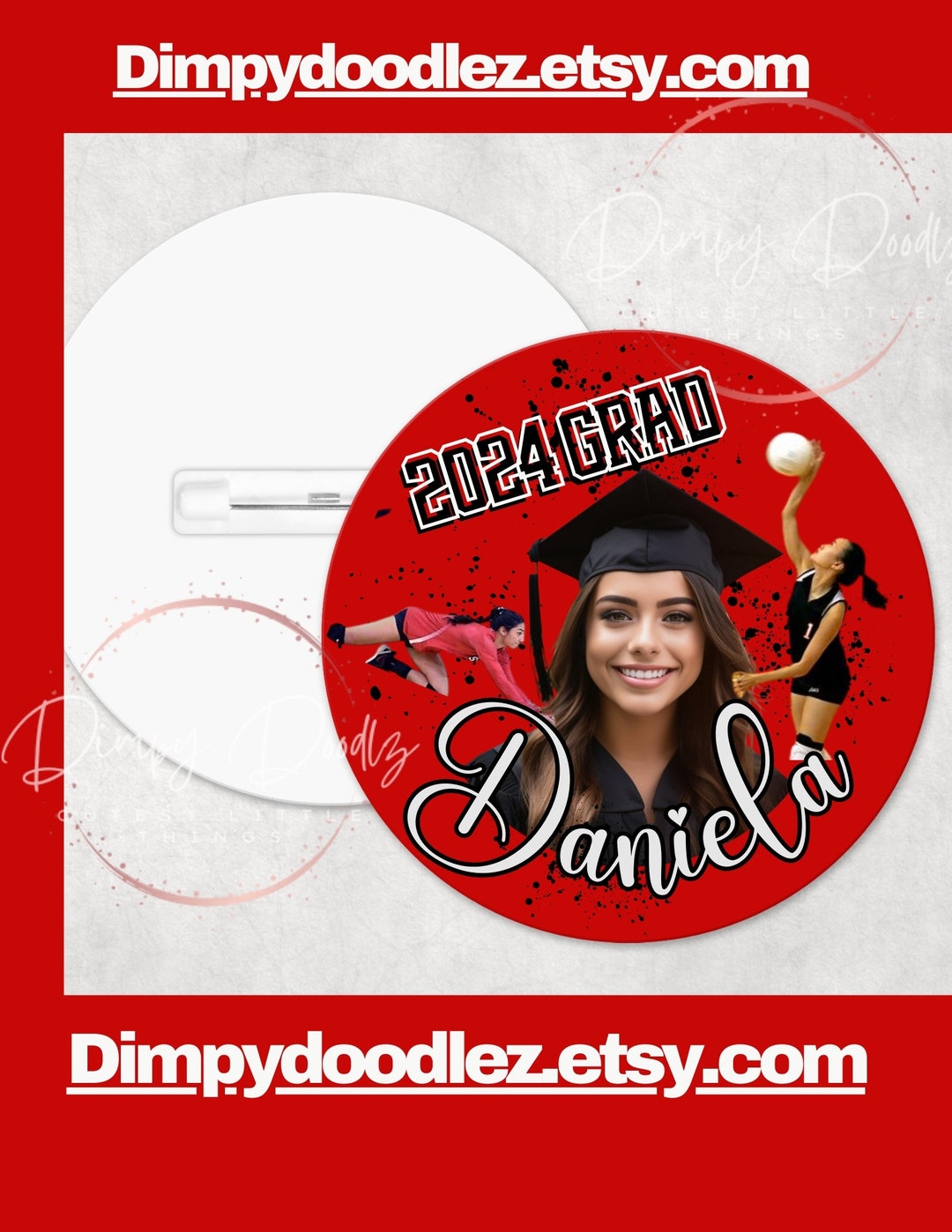 Customized for You Set of 5 Glossy Sublimation Pin Buttons Grad Pin ...