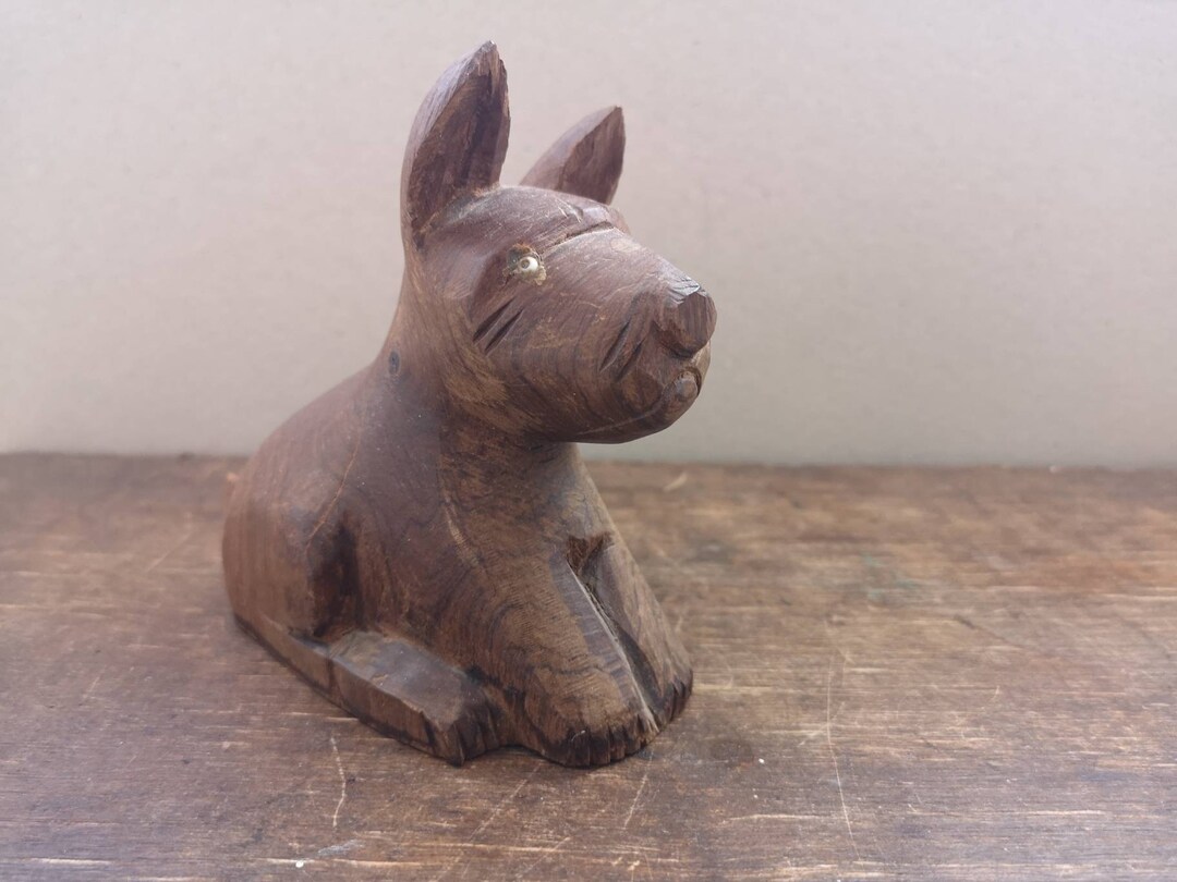 Vintage Dog Statue Large Wooden Dog Brown Wood Dog Figurine - Etsy