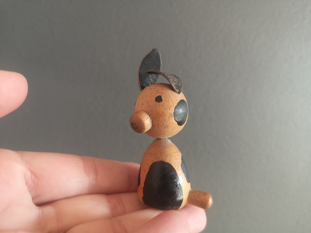 Vintage Wooden Dog Statue Small Dog Figuriner - Etsy