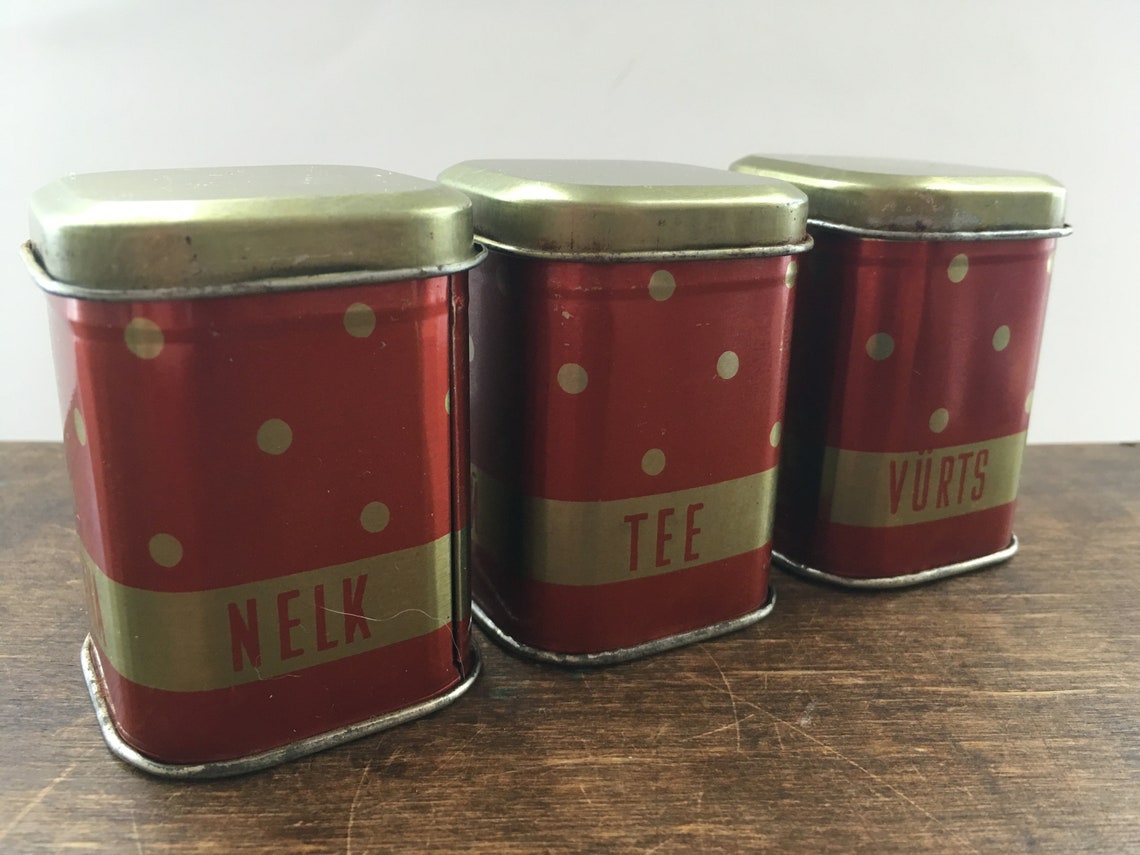 Soviet Tin Box Set of 3 Small Canisters Storage Box Red Dotted | Etsy