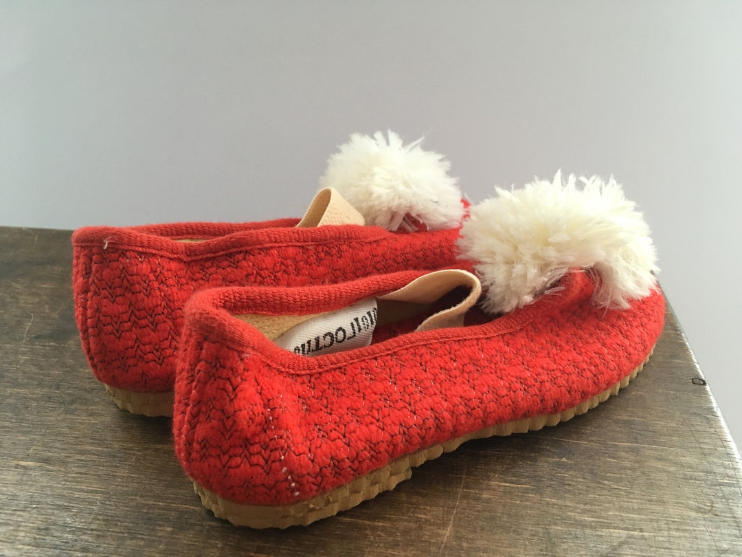 Vintage Soviet Children Slippers Red White Felt Shoes Kids Slippers ...