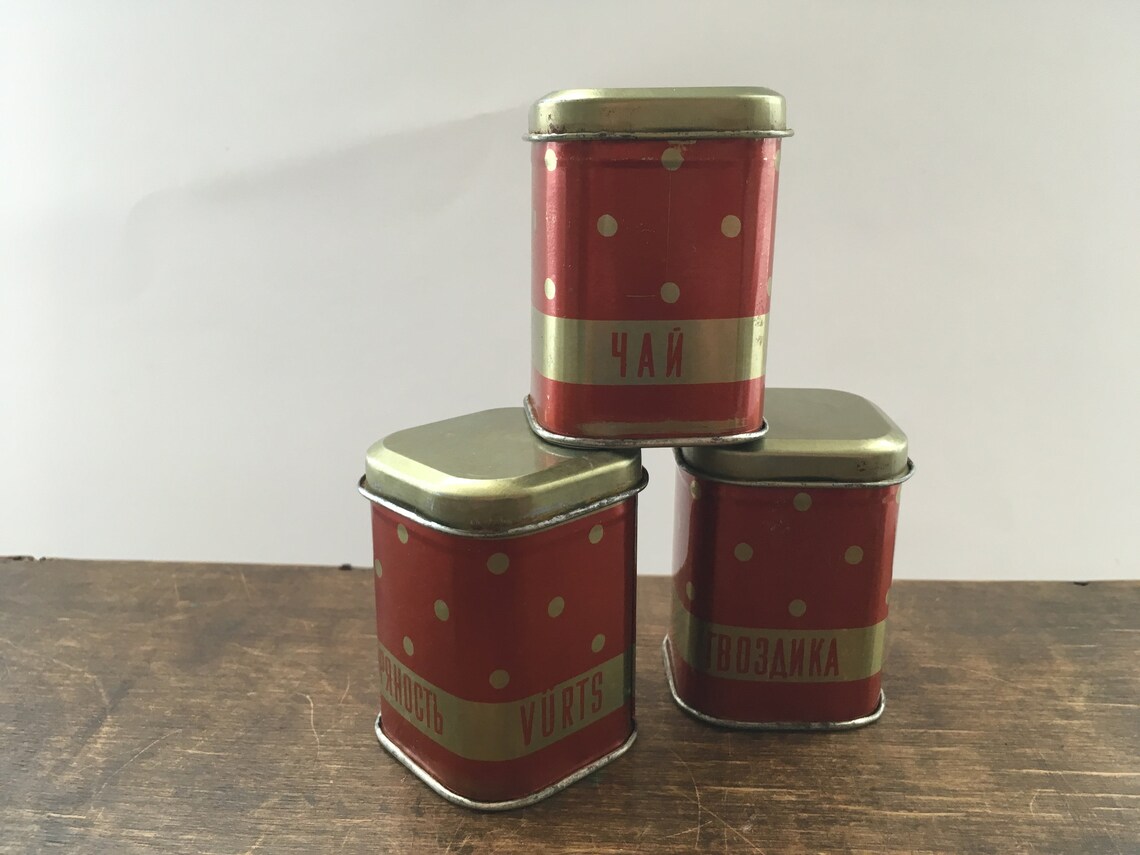 Soviet Tin Box Set of 3 Small Canisters Storage Box Red Dotted | Etsy