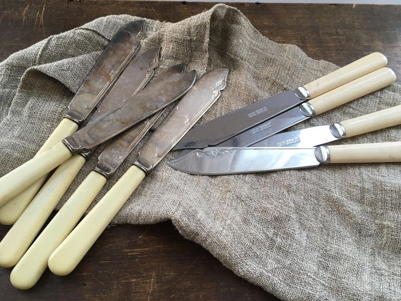 Vintage English Knives Set of 9 Silver Nickel Knives With | Etsy