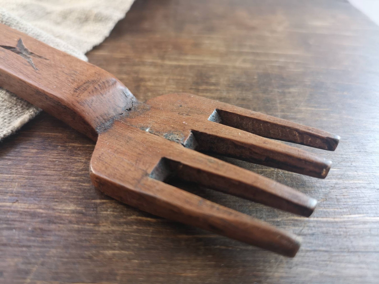 Vintage Wooden Fork Dark Brown Fork Handcarved Fork Rustic - Etsy