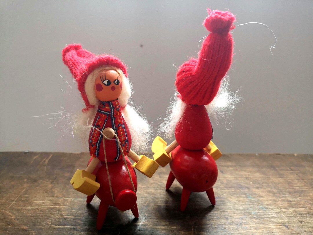 Swedish Gnome Figurine Riding a Pig Wooden Tomte Elf Wooden Gnome ...