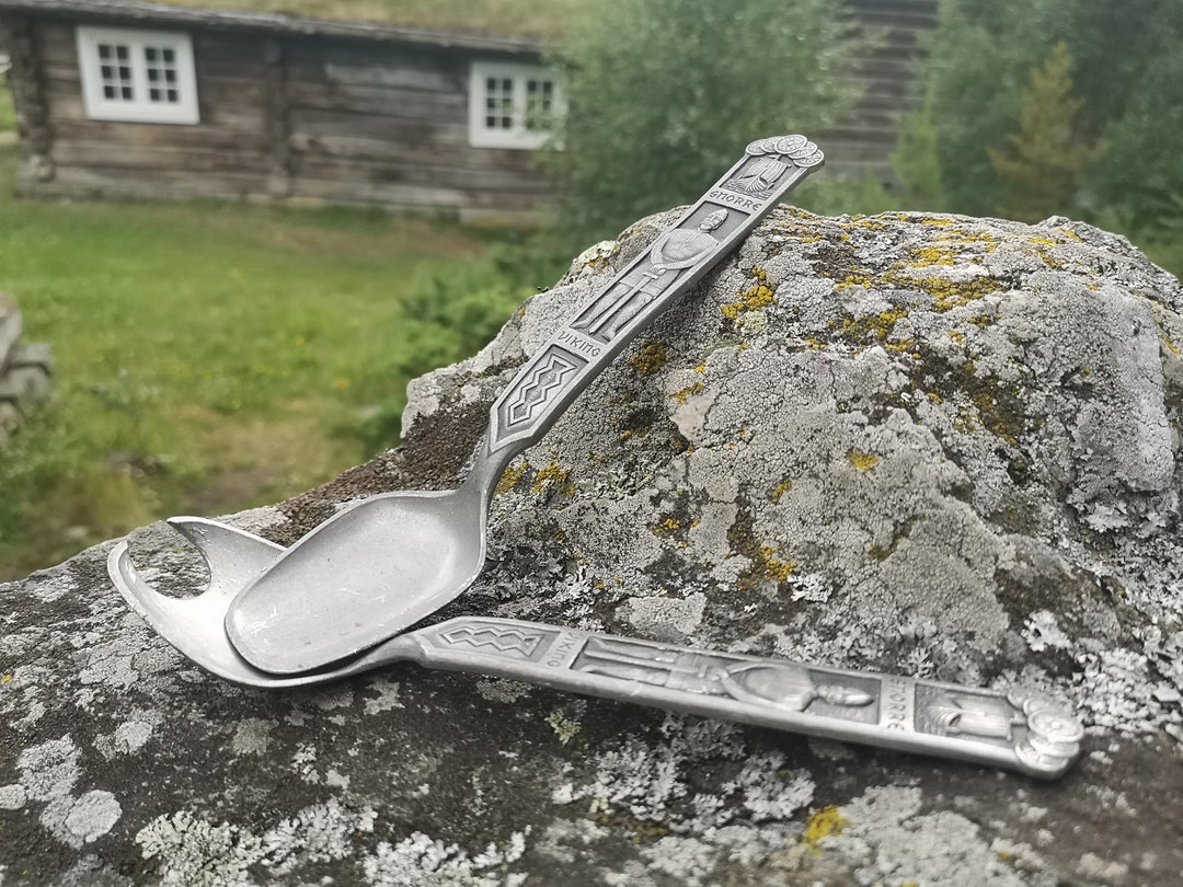 Vintage Pewter Spoon Norwegian Tin Serving Spoon Set of 2 Viking Snorre ...