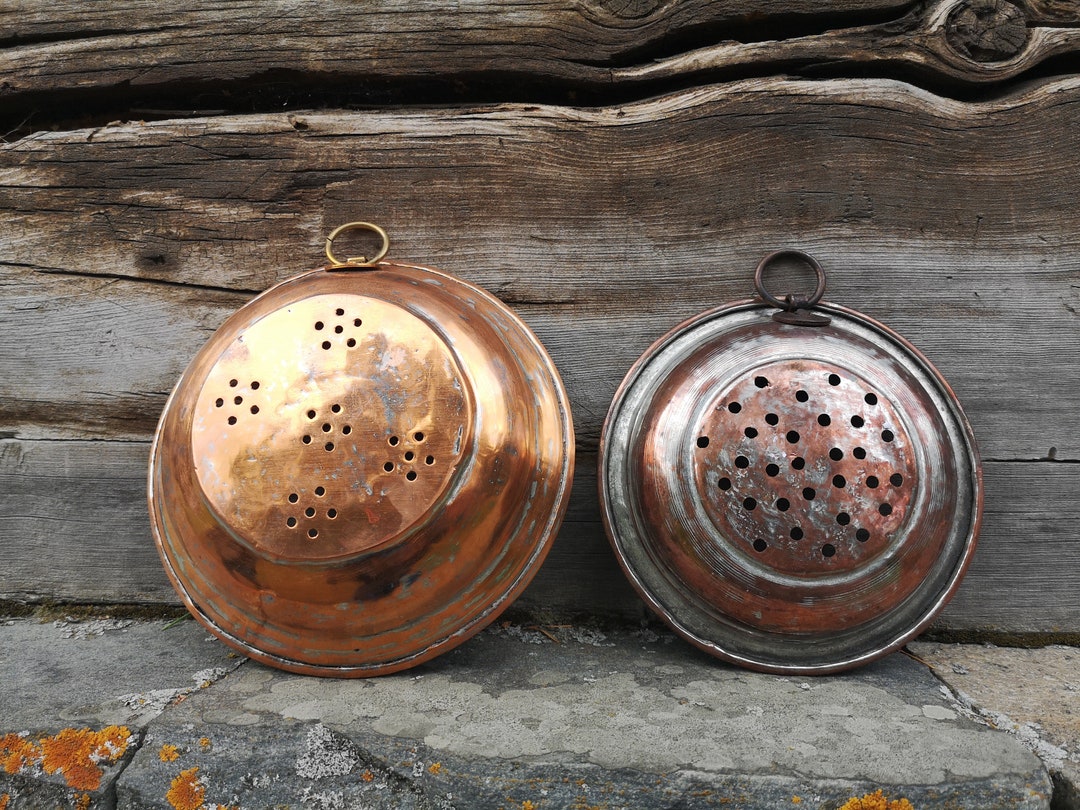 Antique Copper Strainer Copper Colander Straining Pan Cottage Farmhouse ...