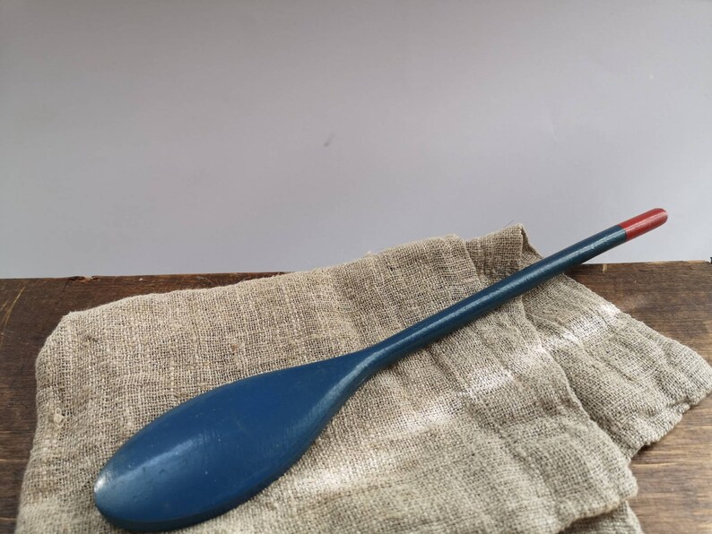 Vintage Floral Wooden Spoon Carved Blue Red Spoon Painted - Etsy