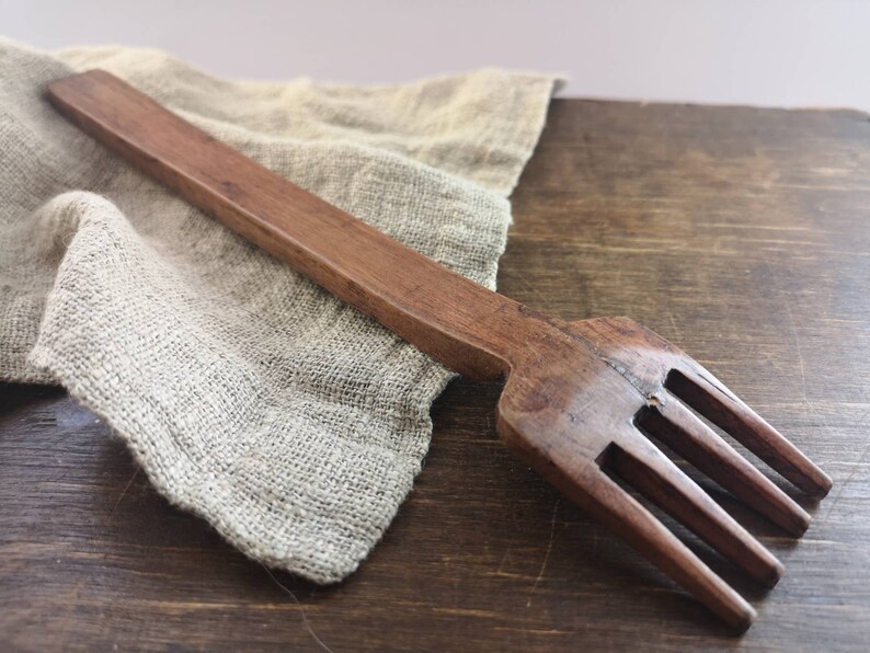 Vintage wooden fork Dark brown fork Handcarved fork Rustic | Etsy
