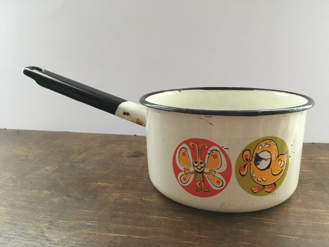 Soviet Vintage Small Enamel Pot Enamel Saucepan Enamelware Handle Pot ...