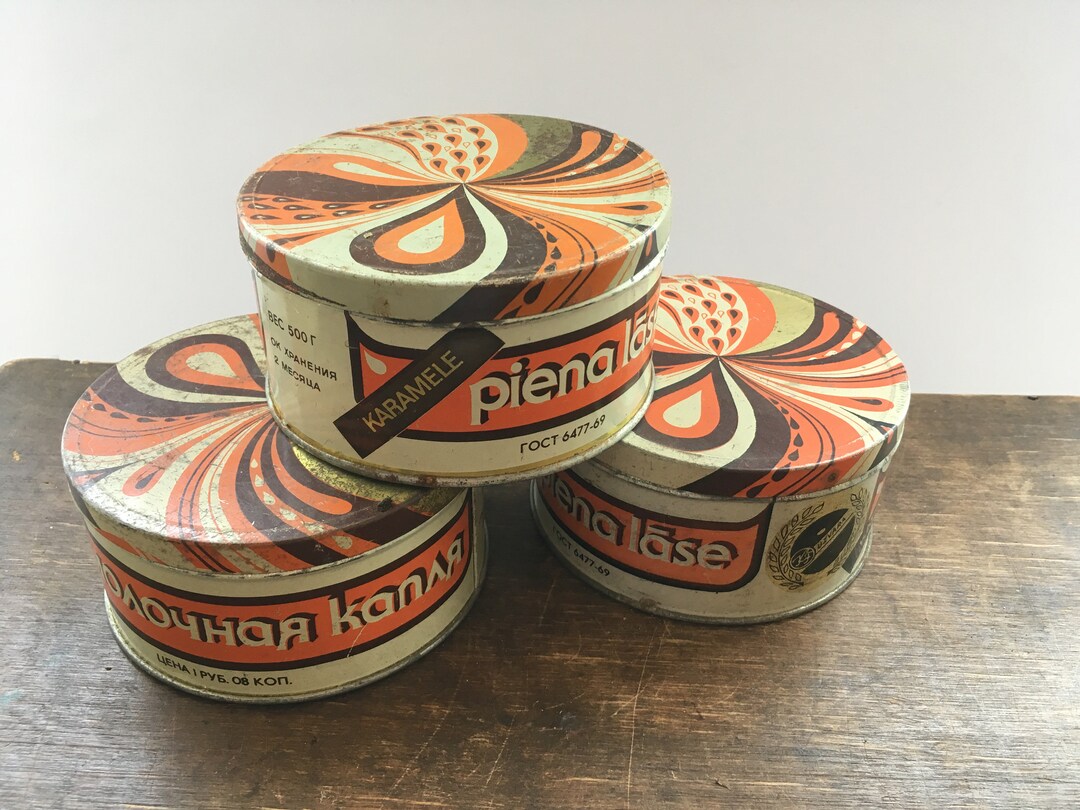 Vintage Tin Box Candy Box With Soviet Symbolism in Orange Brown Golden ...