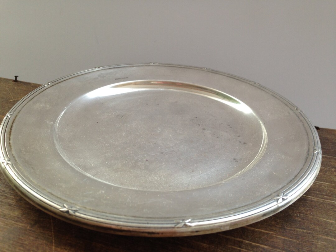 Vintage Nickel Plate Round Serving Tray Round Metal Plate Distressed ...
