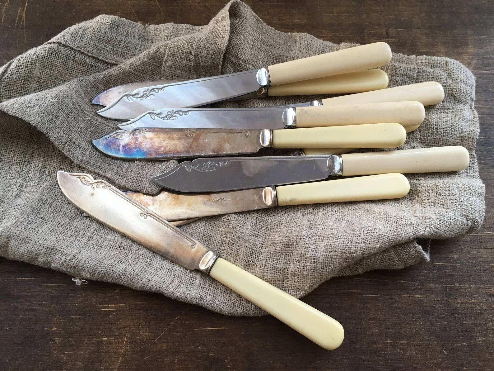 Vintage English Knives Set of 9 Silver Nickel Knives With | Etsy