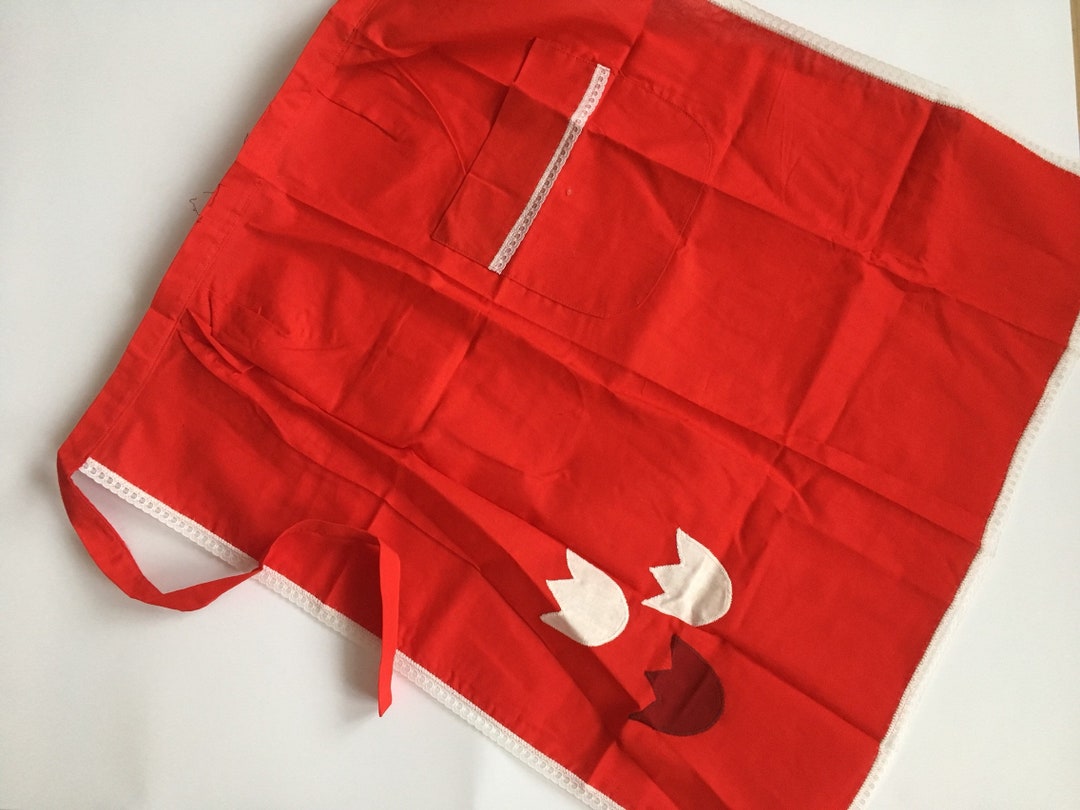 Vintage Soviet Apron Bright Red Half Apron Red White Apron With Tulip ...