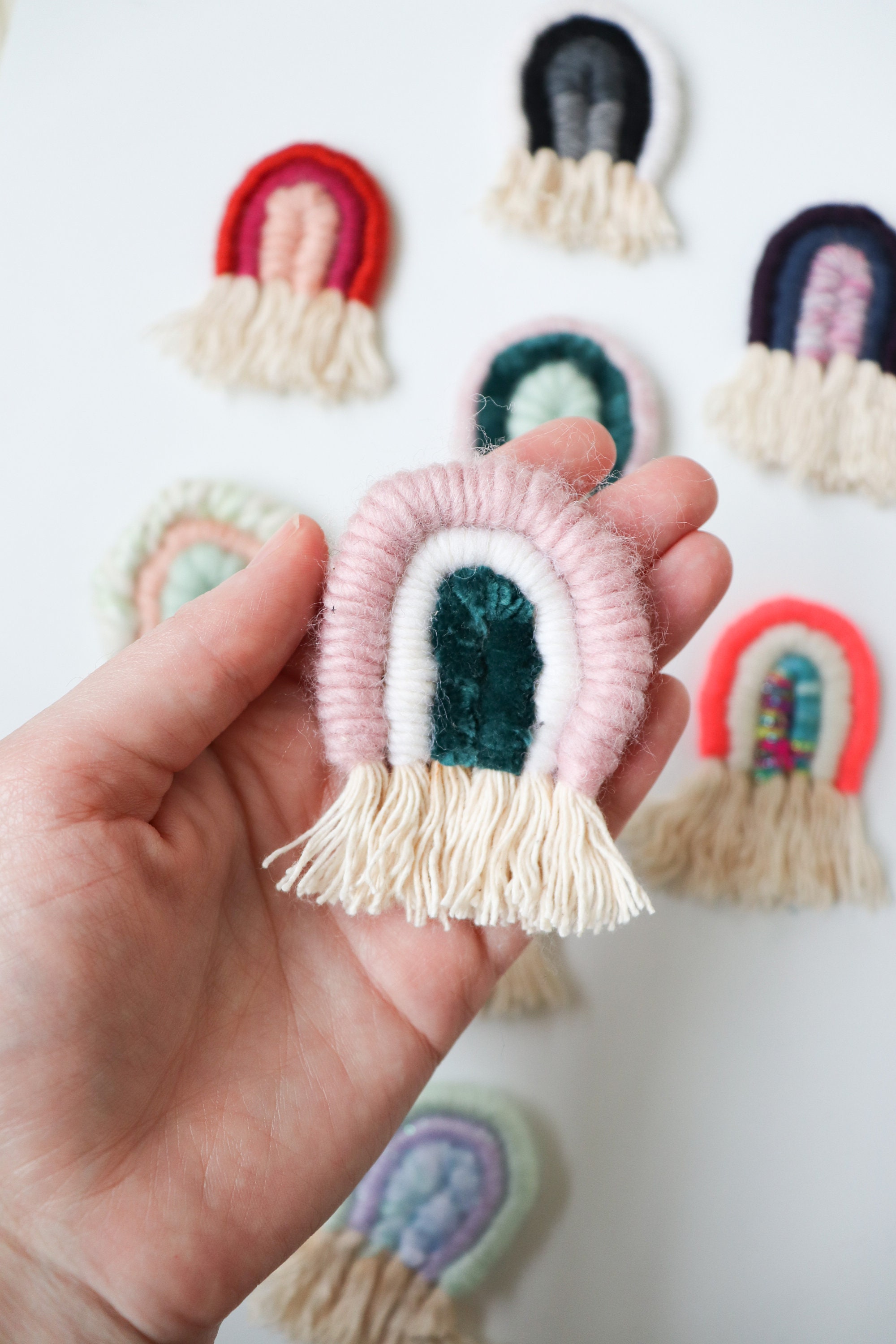 Sustainable Rainbow Brooch made from yarn scraps | Etsy