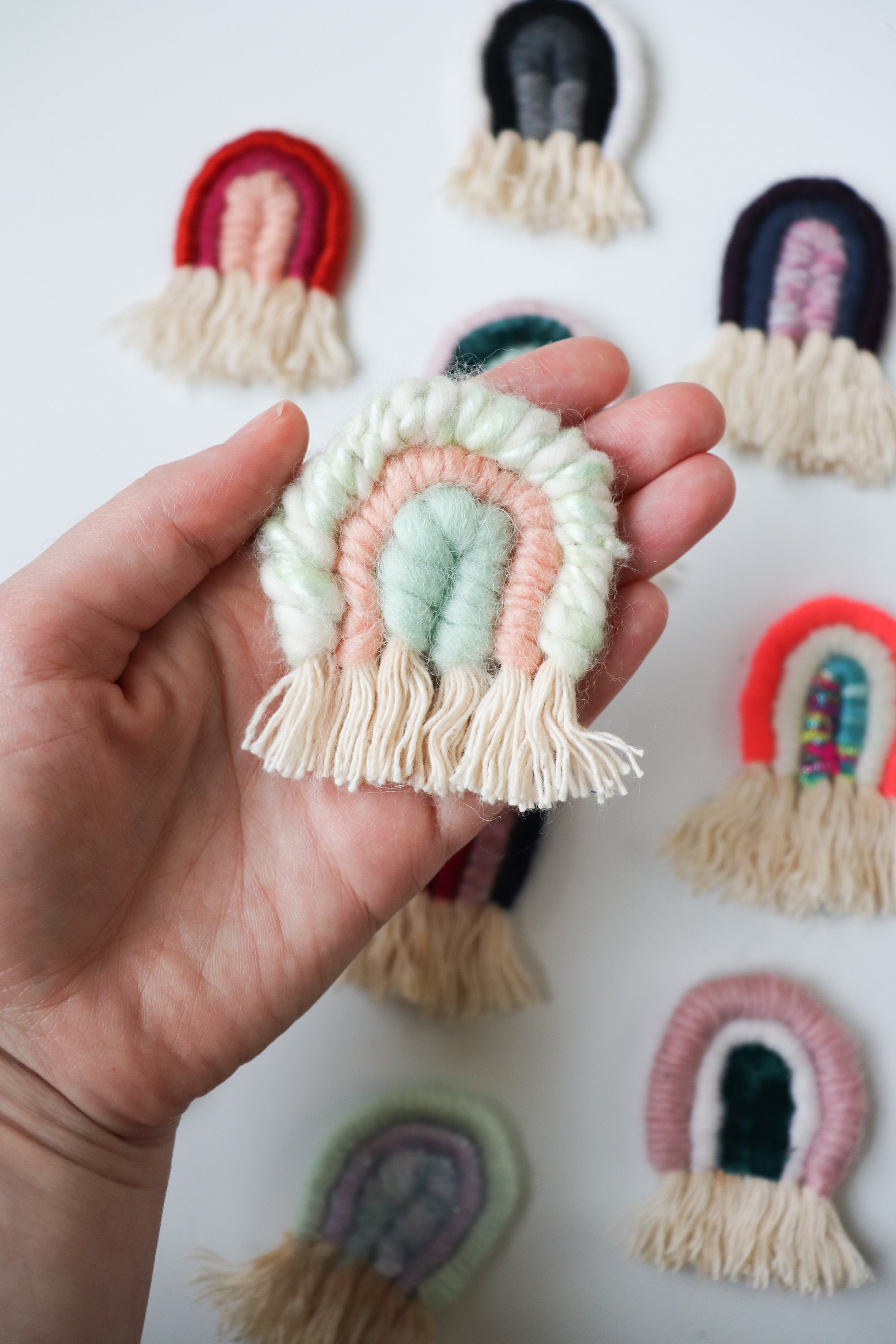 Sustainable Rainbow Brooch made from yarn scraps | Etsy