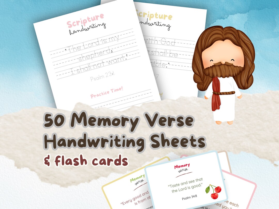 50 Scripture Memorisation Handwriting Sheets and Flash Cards, Bible ...