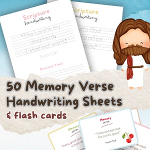 50 Scripture Memorisation Handwriting Sheets and Flash Cards, Bible ...