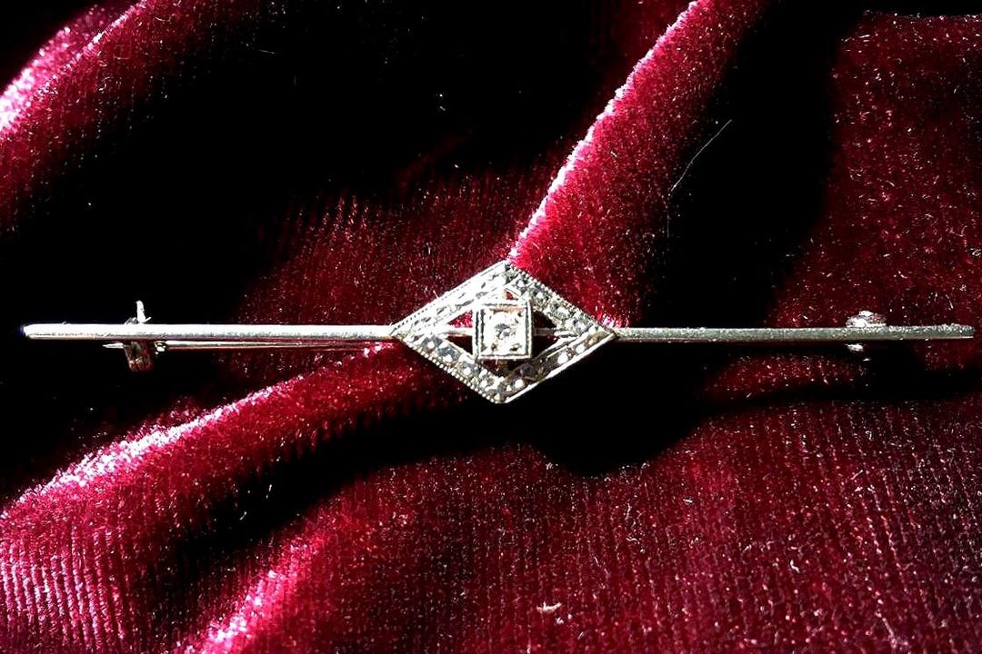 Vintage Mid Century 18k White Gold & Diamond Tie Bar /pin - Gift for ...