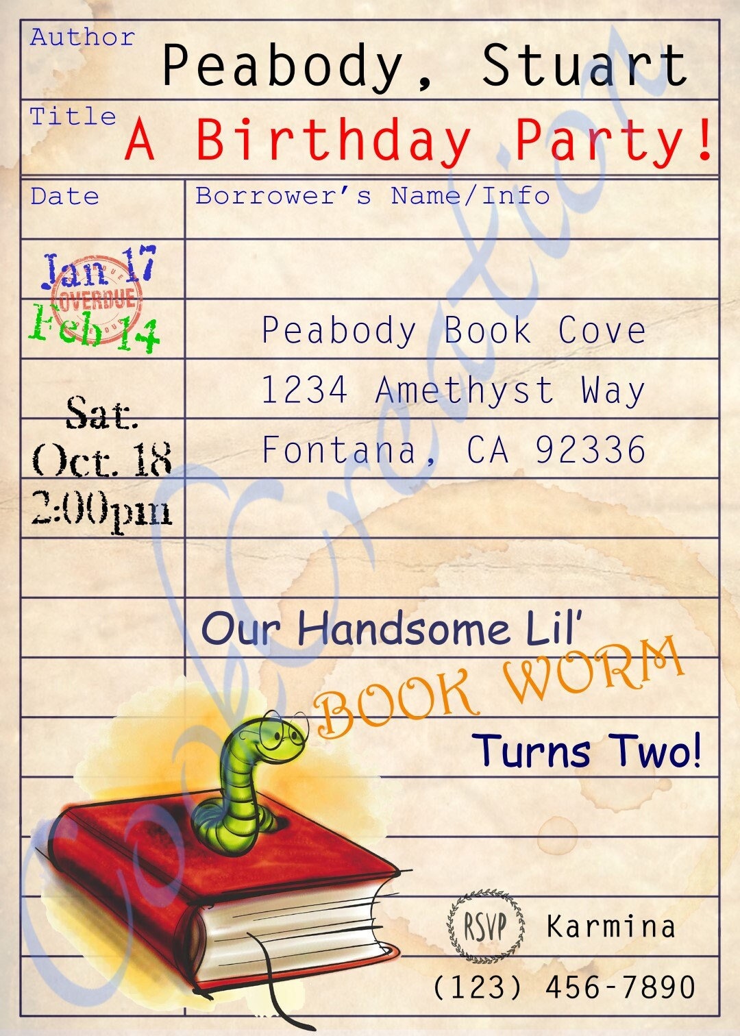 Library Card/book Theme Birthday Invitation *printable Digital File* - Etsy