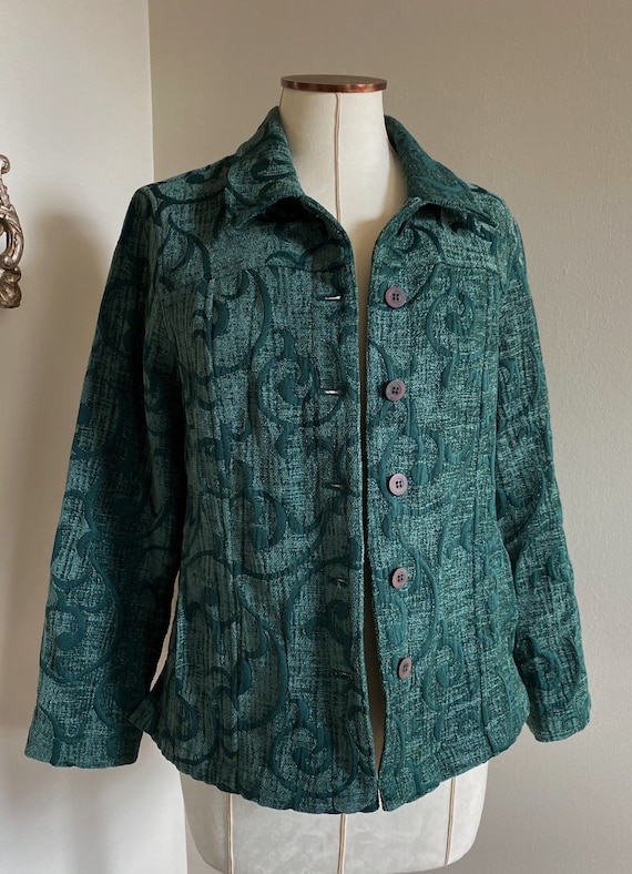 Vintage emerald green jacket, abstract pattern jacket… - Gem