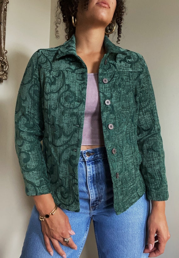 Vintage emerald green jacket, abstract pattern jacket… - Gem