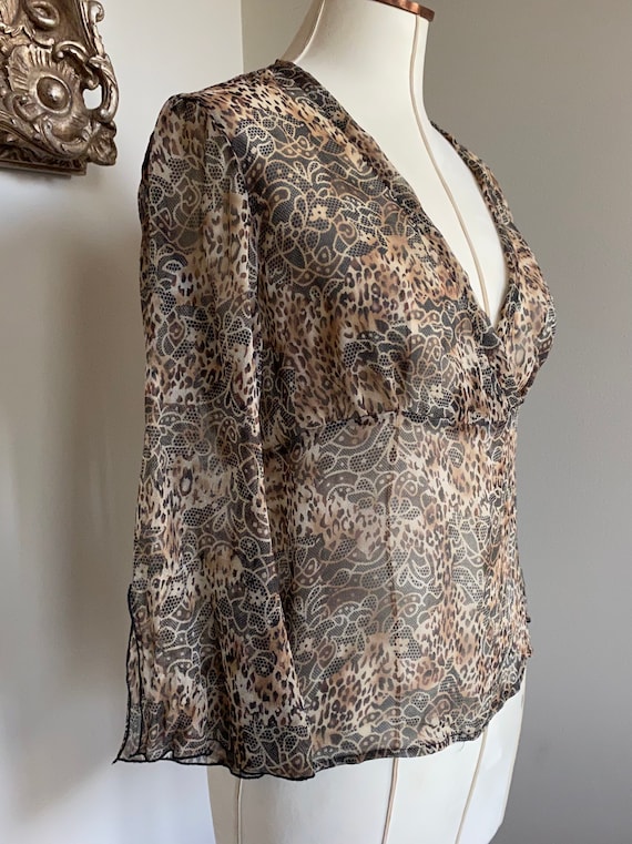 Vintage sheer blouse, patterned sheer blouse, long sl… - Gem