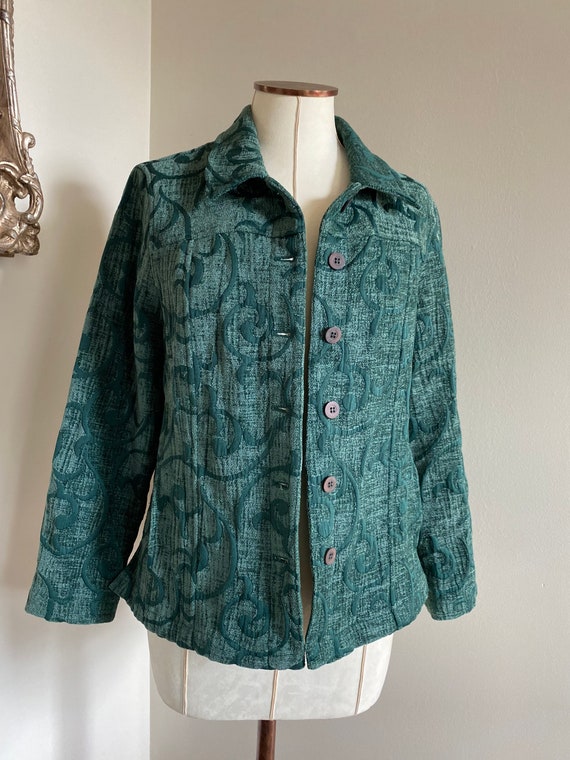Vintage emerald green jacket, abstract pattern jacket… - Gem
