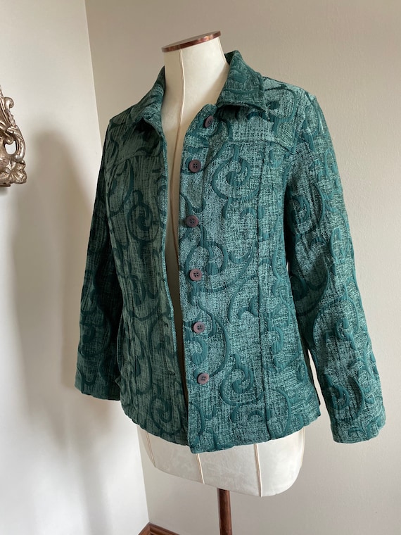Vintage emerald green jacket, abstract pattern jacket… - Gem
