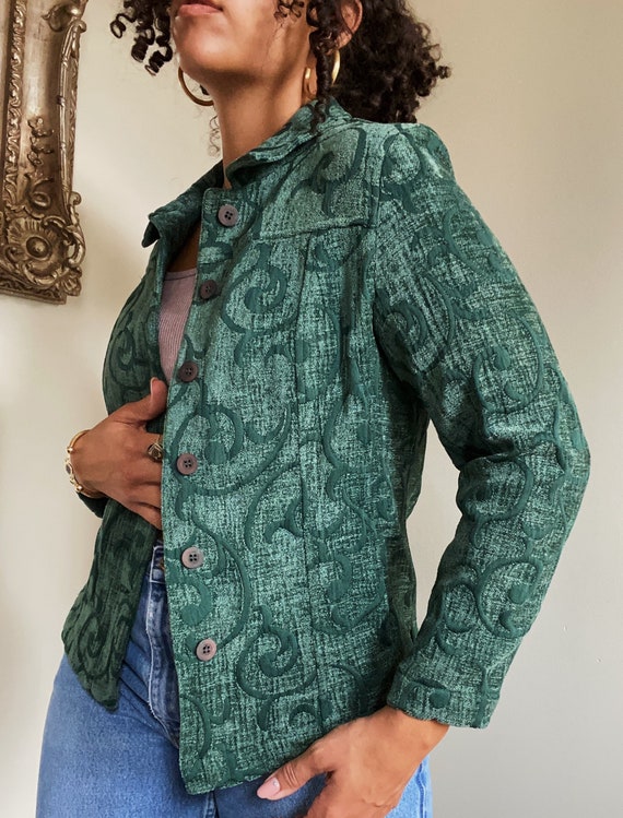Vintage emerald green jacket, abstract pattern jacket… - Gem