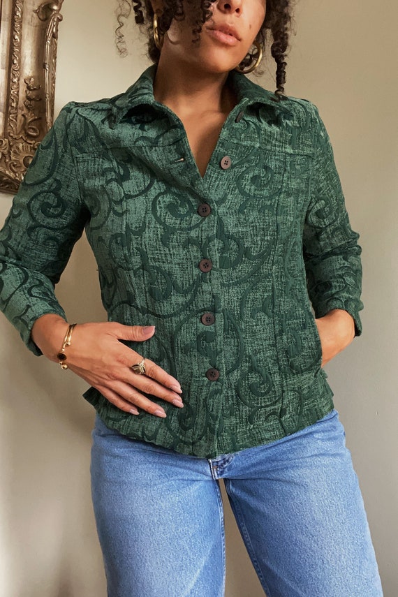 Vintage emerald green jacket, abstract pattern jacket… - Gem