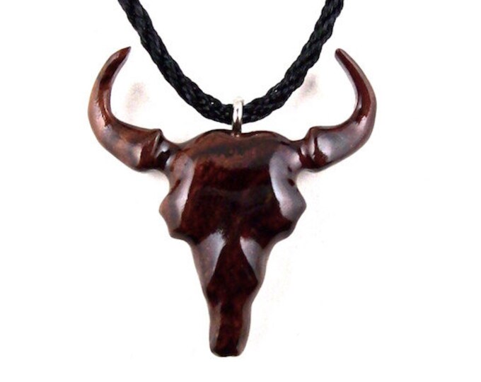 Bull Necklace, Mens Necklace, Bull Skull Necklace, Wood Buffalo Cowboy ...