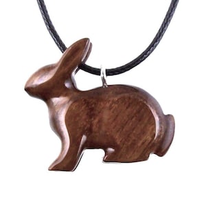 Hand Carved Bunny Pendant Wooden Rabbit Necklace Pet Animal - Etsy