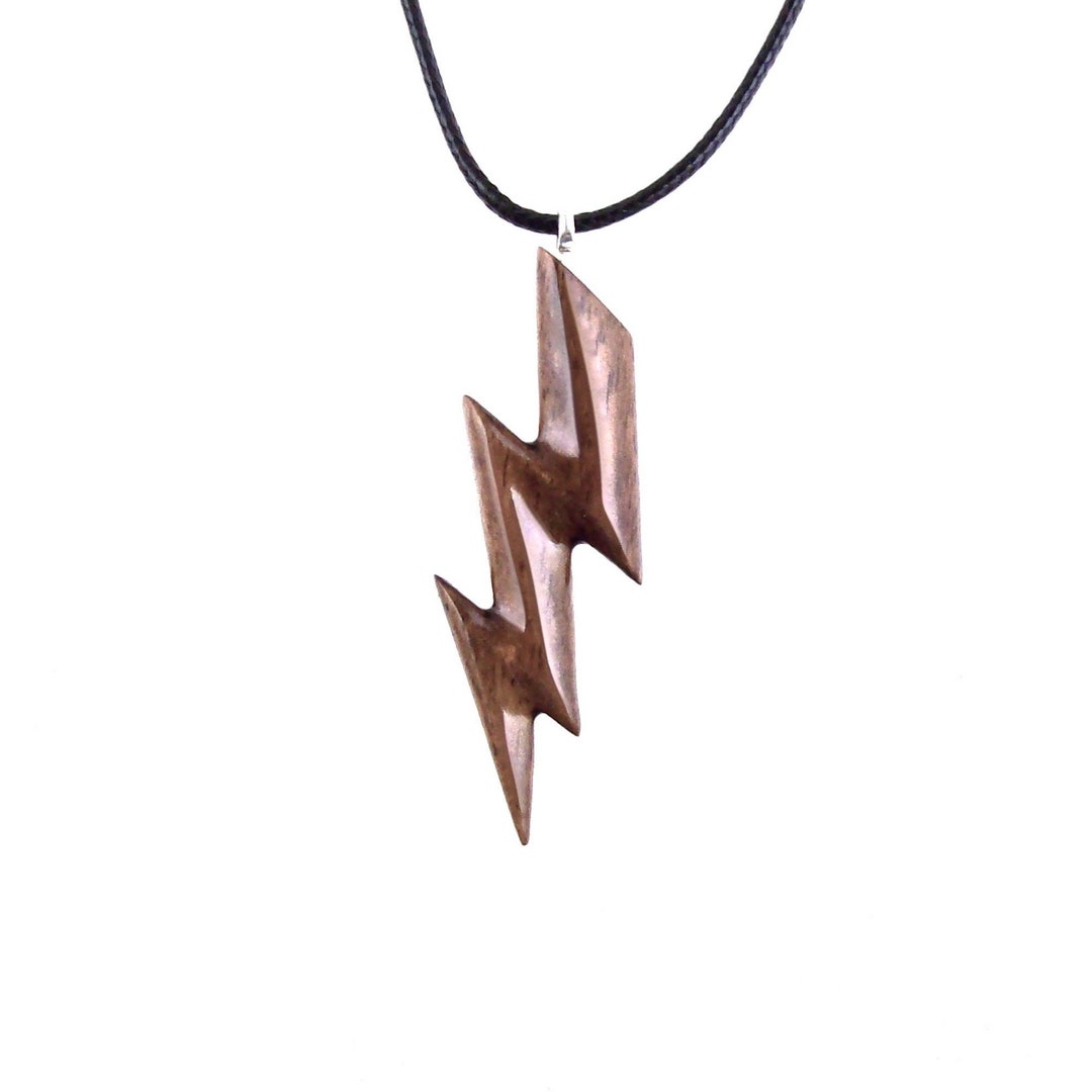 Lighting Bolt Necklace, Hand Carved Wooden Lightning Strike Pendant ...