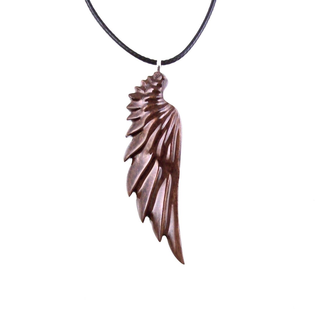 Wooden Angel Wing Pendant Necklace, Hand Carved Protection Amulet Gift ...