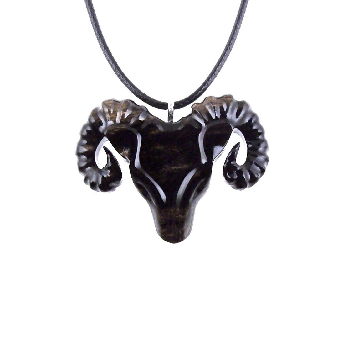 Ram Necklace Hand Carved Wooden Ram Head Pendant Mens Wood - Etsy