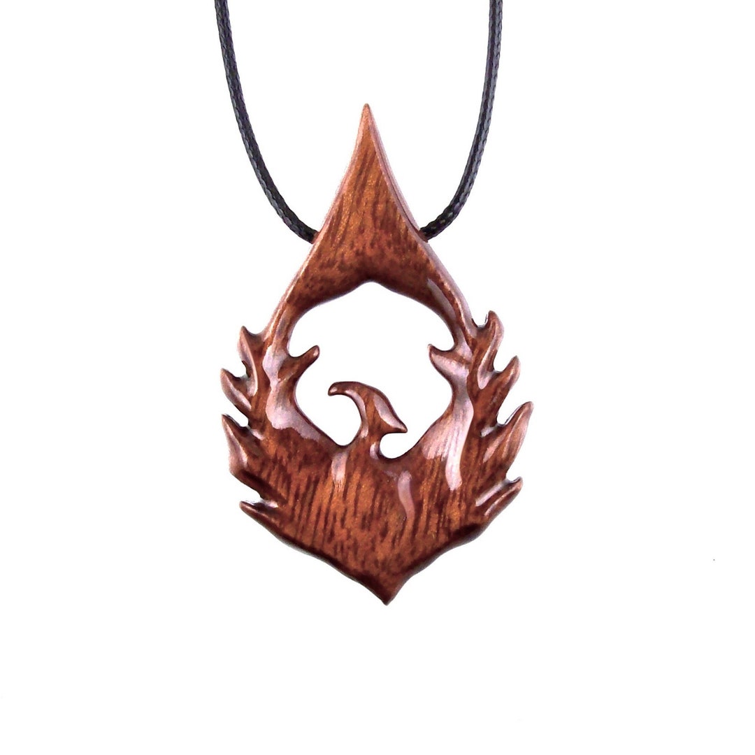 Hand Carved Phoenix Pendant Wooden Rising Phoenix Necklace - Etsy