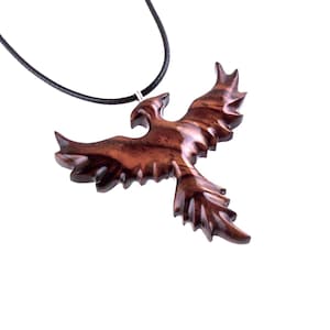 Hand Carved Phoenix Necklace, Wooden Rising Phoenix Pendant for Men or ...