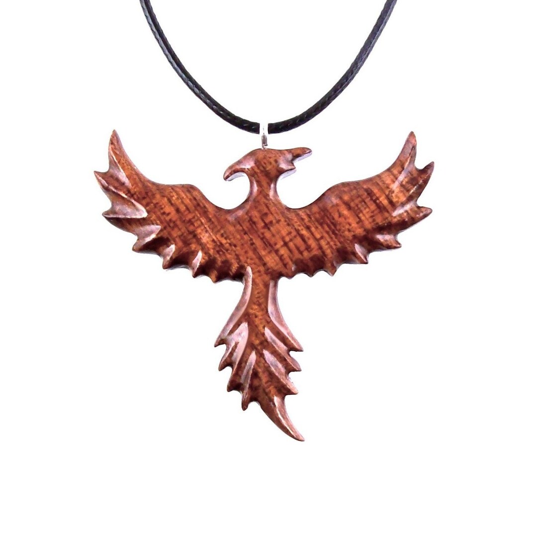 Rising Phoenix Necklace Hand Carved Wooden Firebird Pendant - Etsy